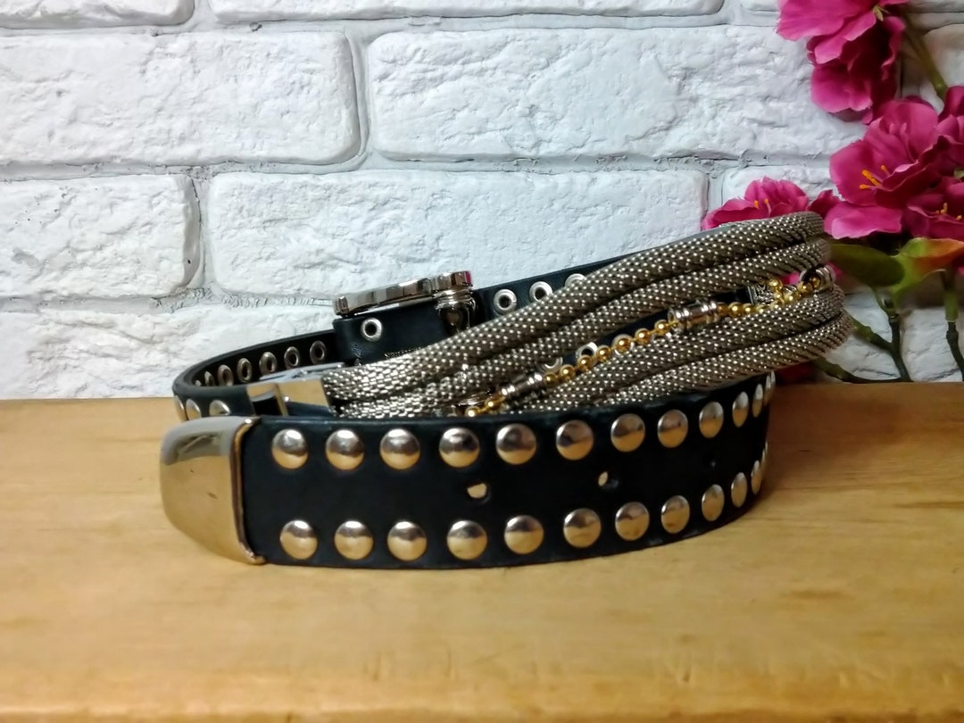 Vintage Metal & Genuine Leather Studded Belt, Belts for Women. - Etsy
