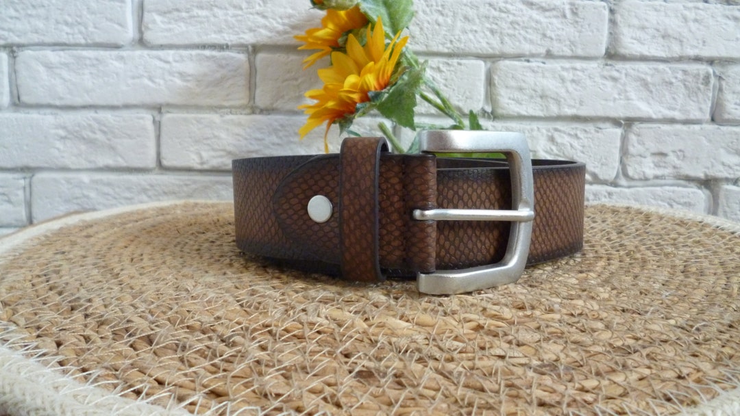 Vintage Brown Lining Leather Embossed Belt Fits 31-35 in / 80-90 Cm - Etsy