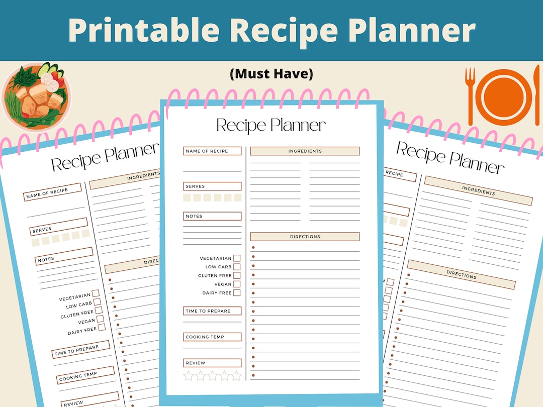 Recipe Planner Printable, Recipe Sheet for Meal Planners, Recipe Binder ...