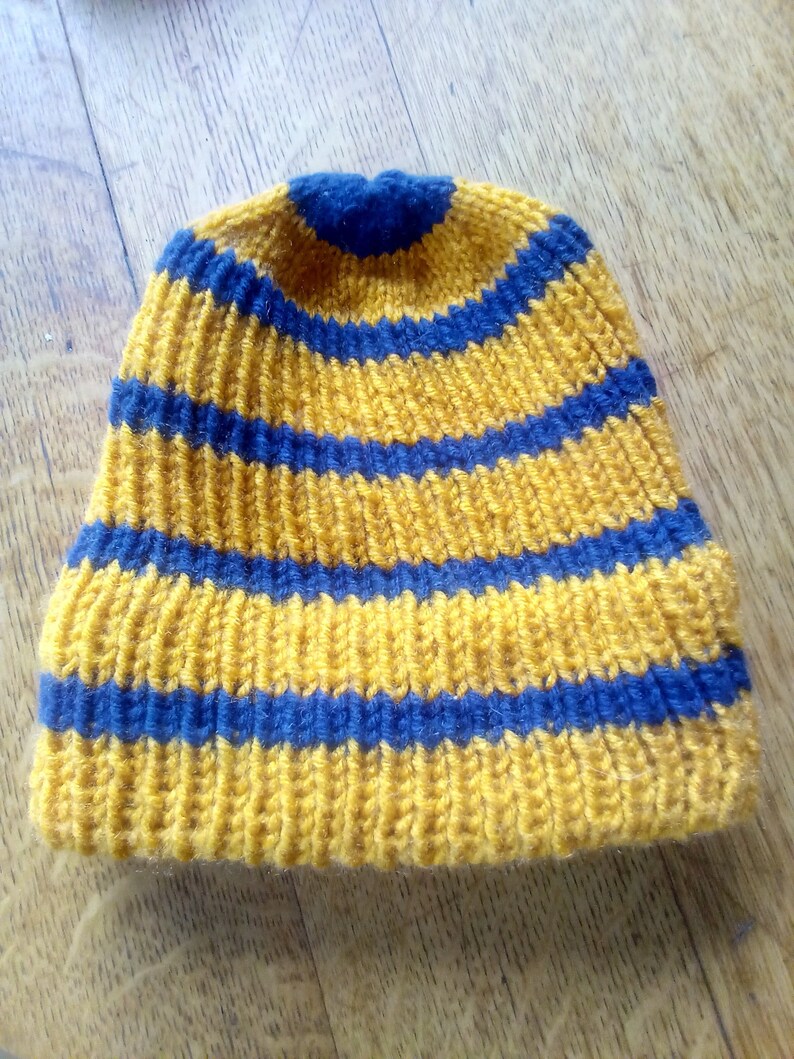Gold With Blue Stripes Knit Hat - Etsy