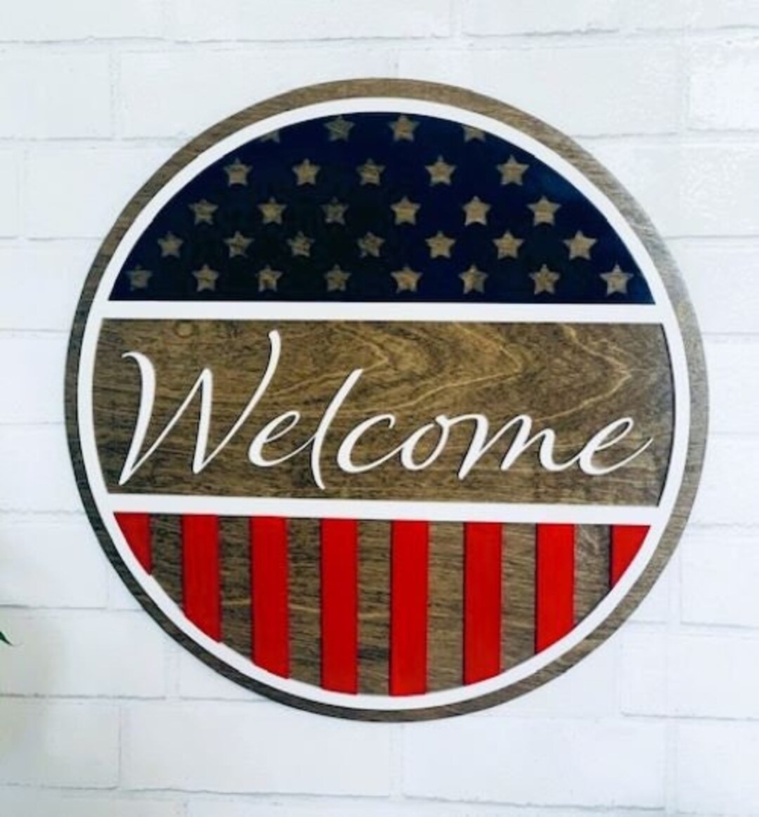 Patriotic Welcome Sign Red White & Blue Welcome Sign 3D Wooden USA Sign ...