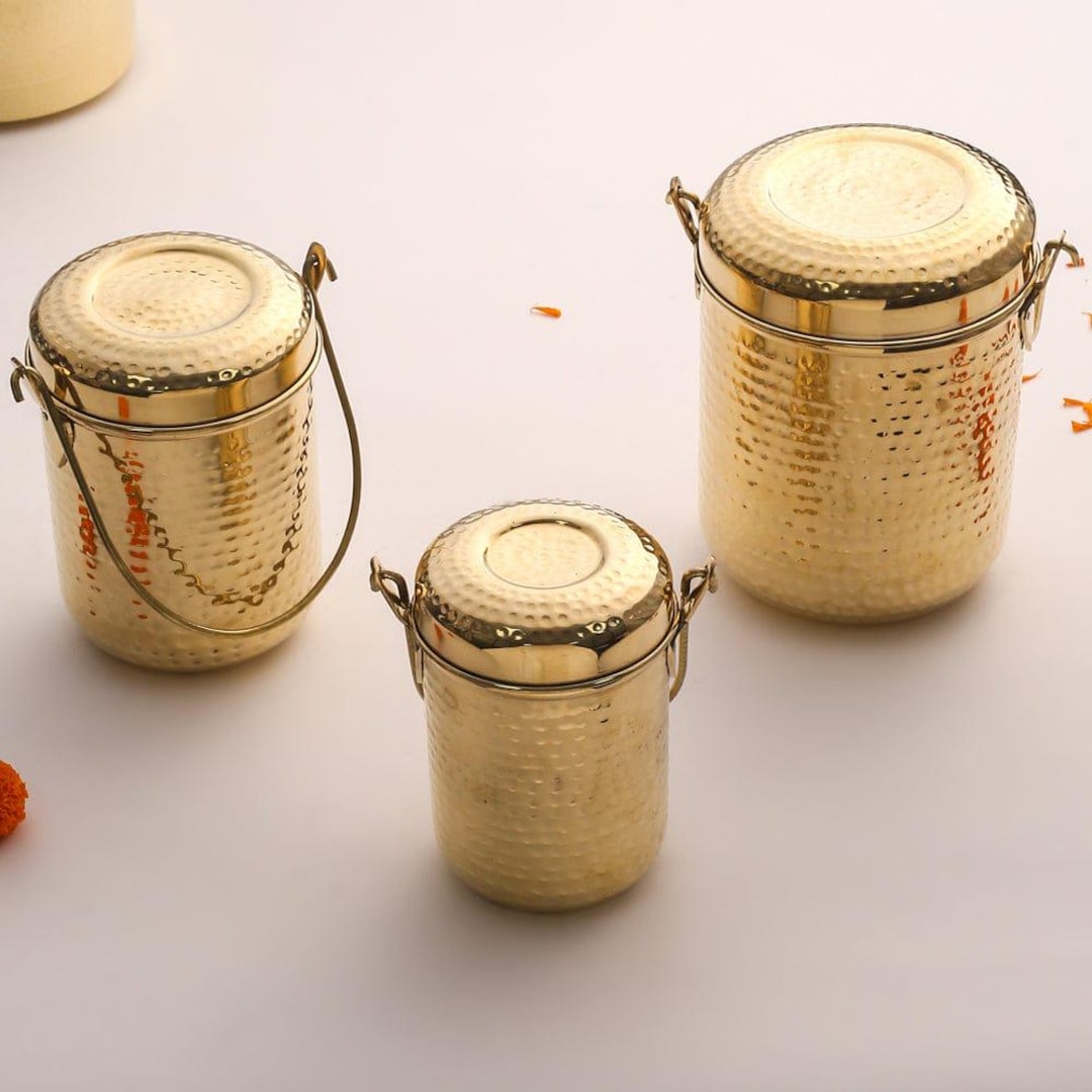 Handcrafted Hammered Brass Milk Pot With Lid & Handle | Traditional ...