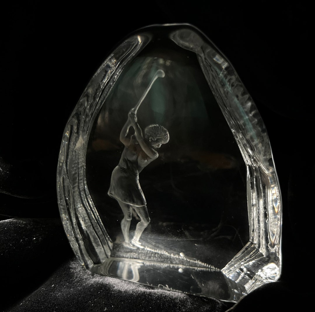 Crystal Irregular Shape Trophy With Engraved Figure Woman Playing Golf ...