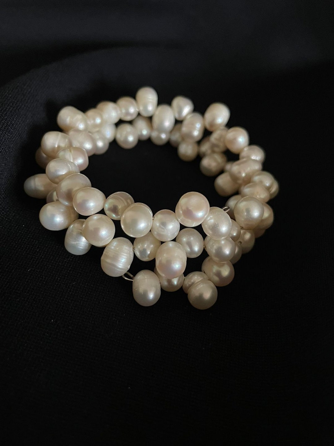 Gorgeous Natural Pearl Potato Shape Beads on a Memory Wire Adjustable ...