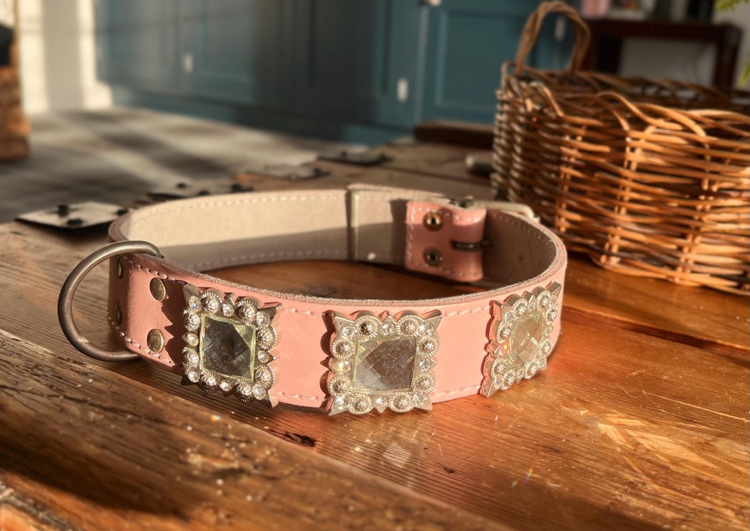 Pink Colour Leather Quality Vintage Dog Collar Embellished With ...