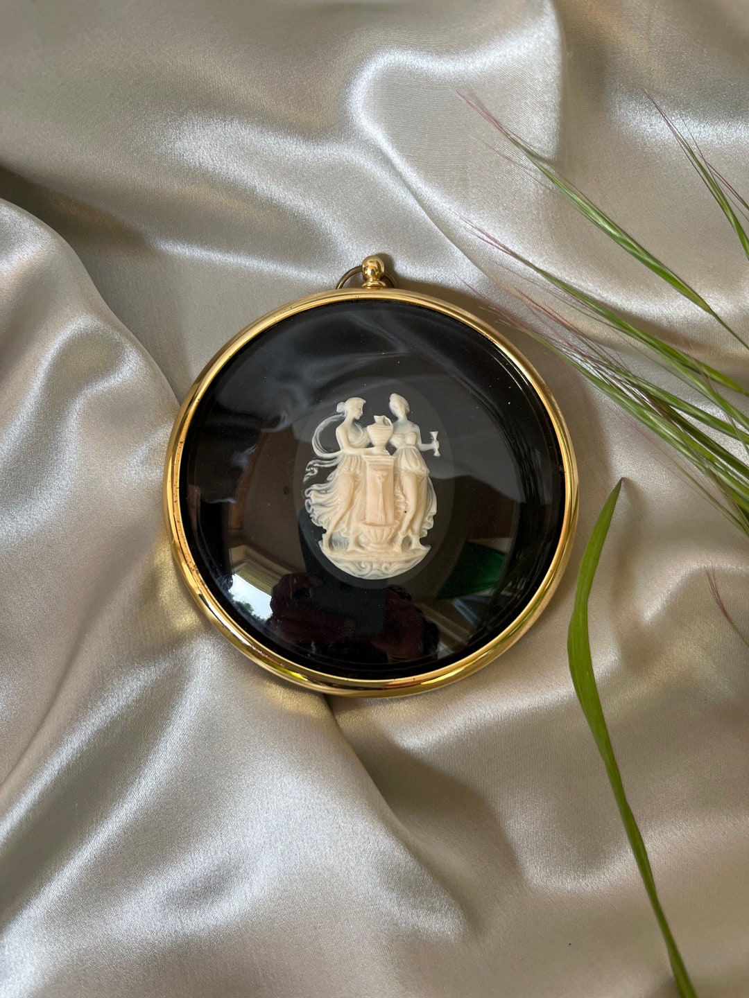 Signed Peter Bates Water Maidens in Cameo Black Round Brass Glass ...