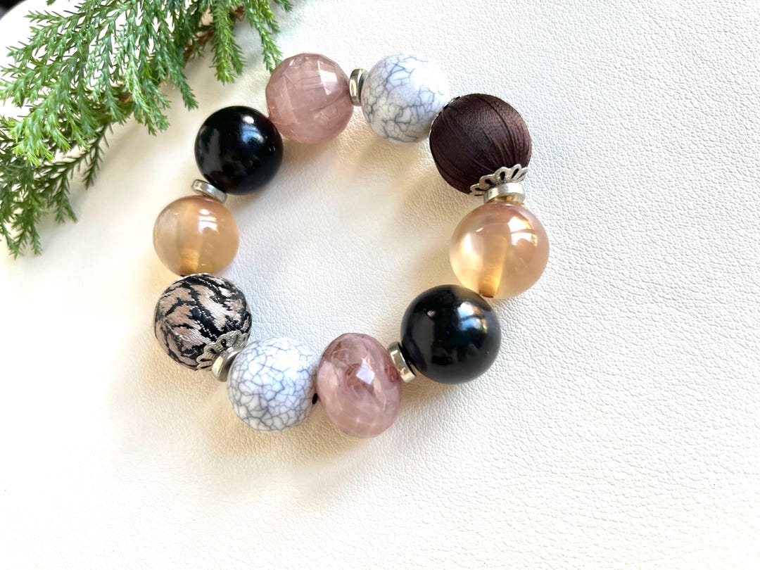 Large Plastic Beads Boho Style Chunky Multicolored Vintage Bracelet ...