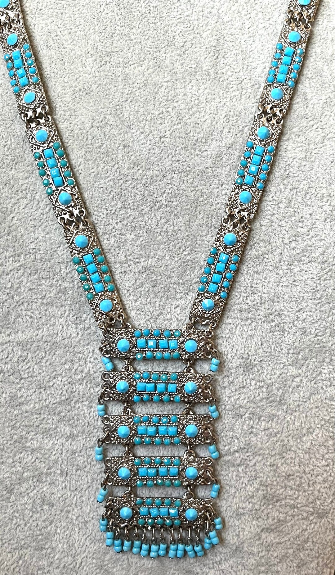 Vintage Boho Style Necklace Made of Silver Metal and Blue Turquoise ...