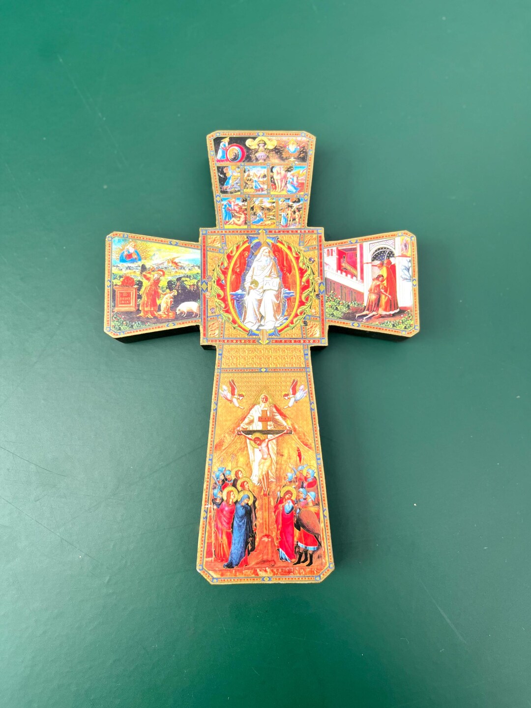 An Interesting Vintage Wooden Hand Painted Cross With Biblical Scenes ...