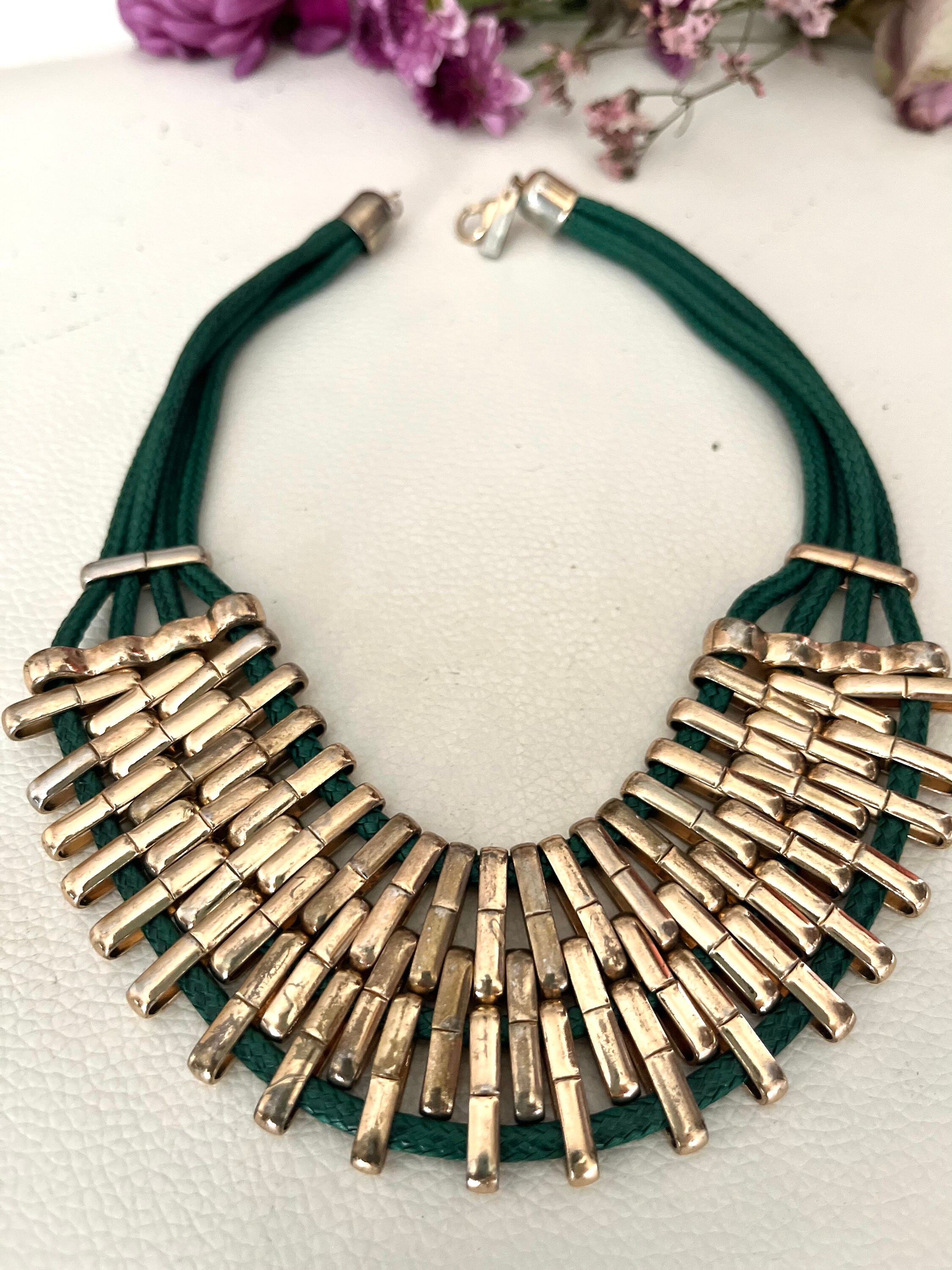 Signed Freedom Green Multi Strand With Gold Tone Metal - Etsy