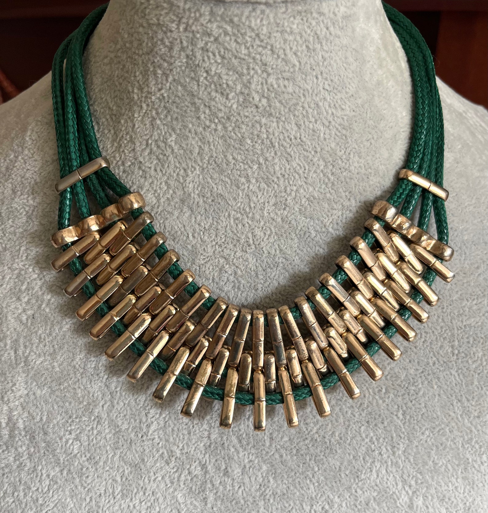 Signed Freedom Green Multi Strand With Gold Tone Metal - Etsy
