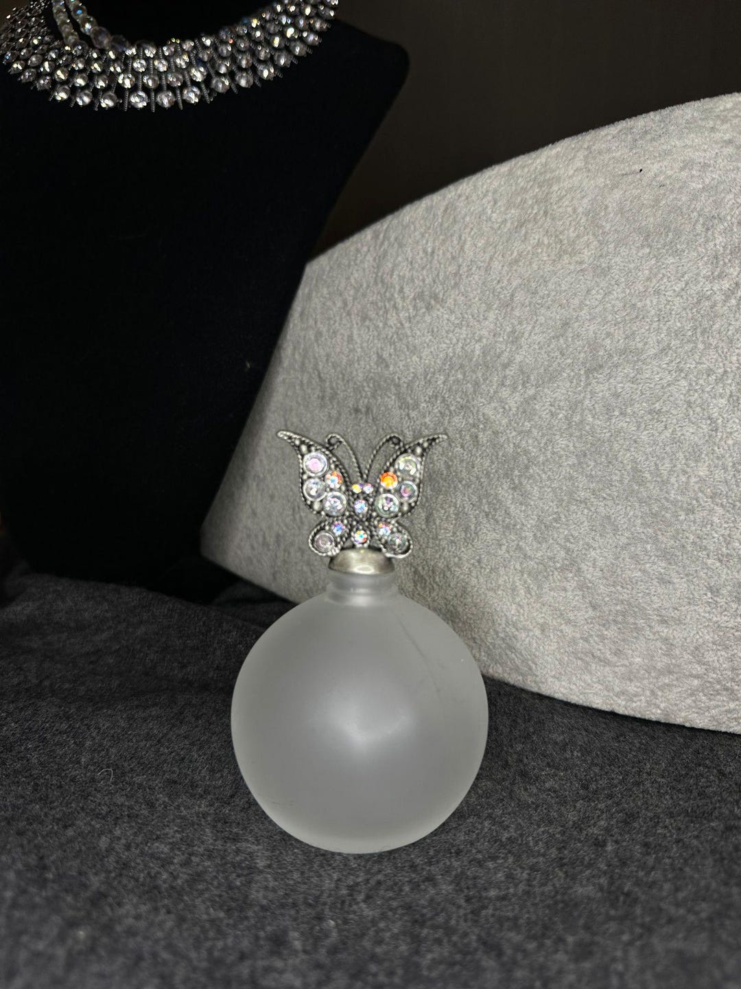 Beautiful Clear Glass Sphere Shape Vintage Perfume Bottle With Silver ...