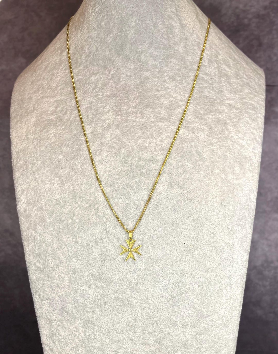 Signed Avon Stainless Steel Gold Tone Maltese Cross Tiny Pendant on a ...