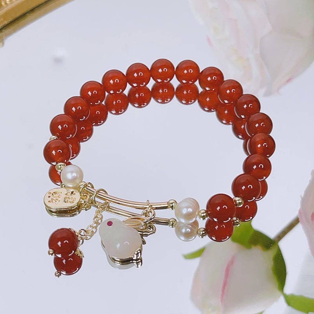 Agate Rabbit Bracelet With Lucky Pendant,women Healing Friendship ...