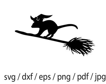 Black Cat on Broom Svg - Etsy