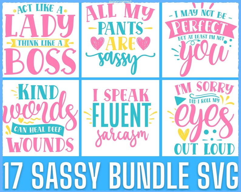 17 Sassy Quotes SVG Bundle Files Clipart T-shirt Cup - Etsy