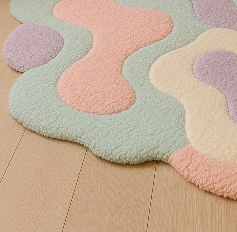 Hand-tufted Pastel Wavy Pattern Rug – Ultra-soft Sculpted Nursery Floor ...