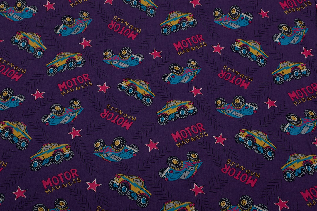 1993 Сhildren's Fabric, Cars on a Purple Background, Quilting Sewing ...