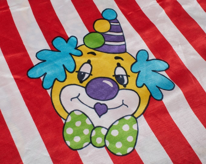 1980s Vintage Satin Fabric, Cotton Viscose Fabric, Clown, Stripes Red ...