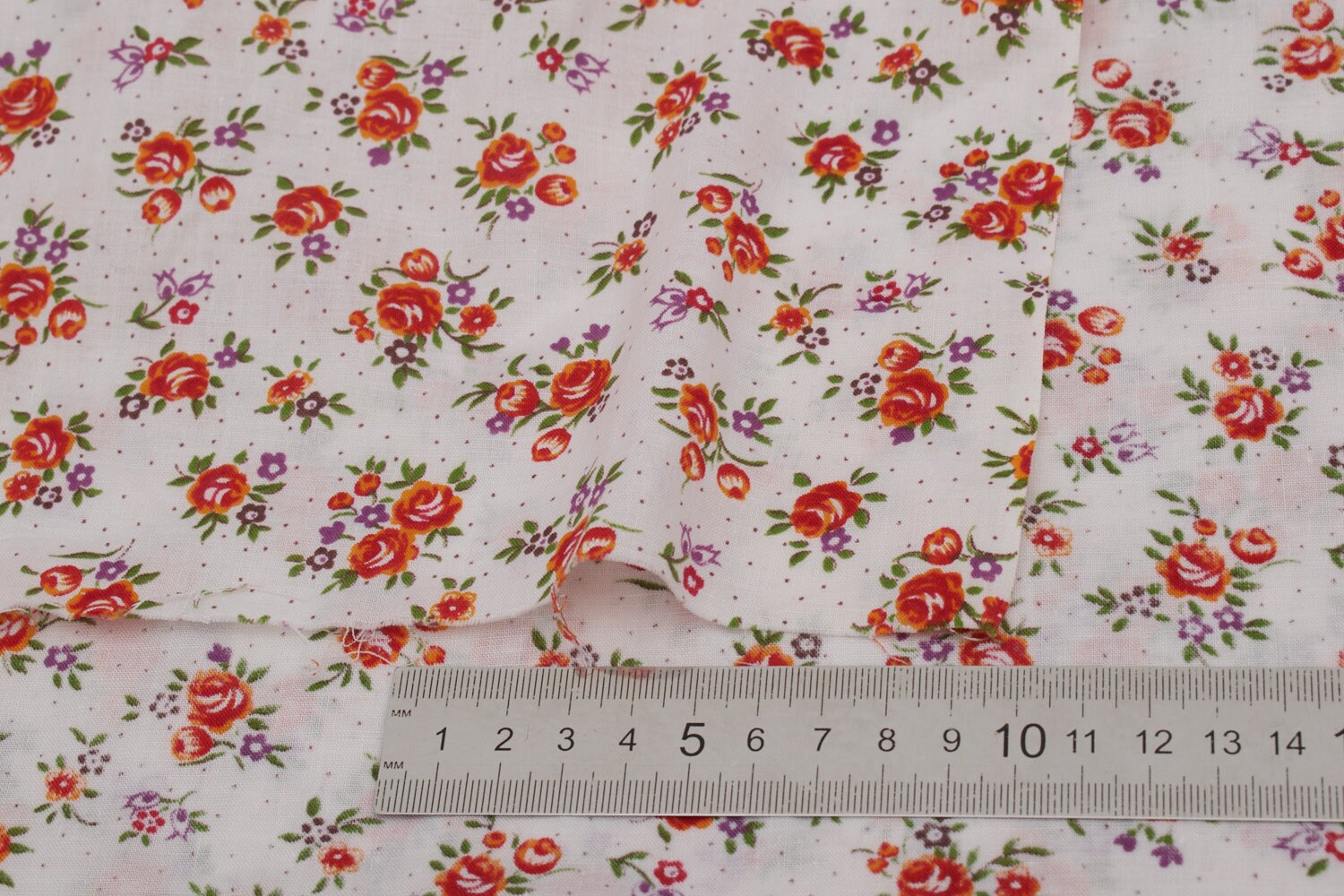 1960s Vintage Cotton Fabric Ditsy Orange Roses White - Etsy