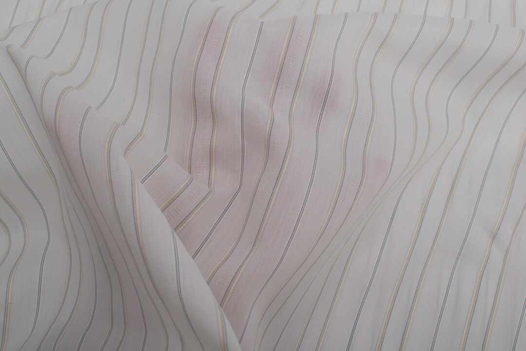 1980s Vintage Dimity Cotton Blend Fabric, White Blue Striped for ...