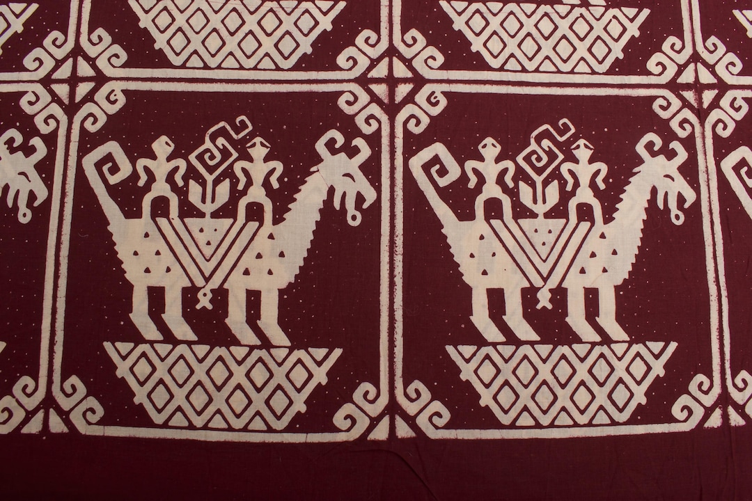 Burgundy Batik Fabric: Indonesian Cotton Textile, Mythical Creatures (3 ...