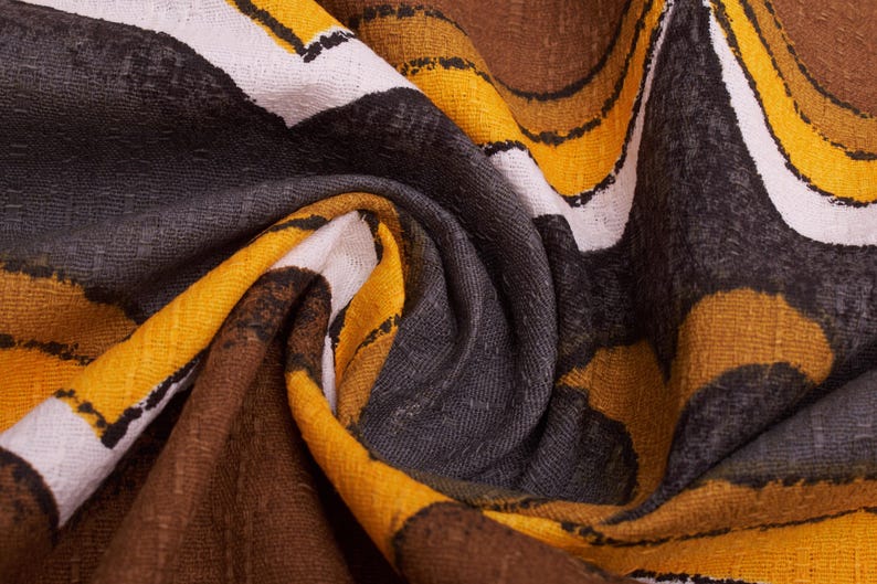 1960s Vintage Barkcloth Fabric Op Art: Geometric Abstraction, Brown ...