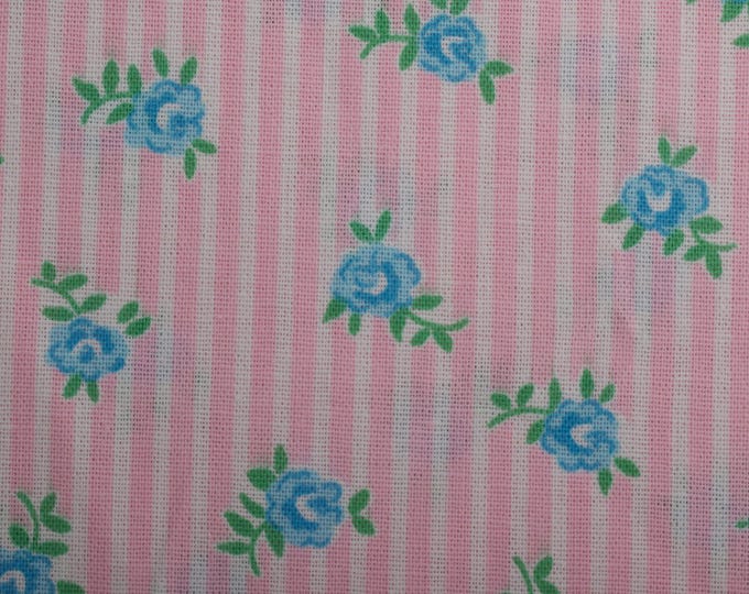 Pretty 1980s Vintage Cotton Fabric, Flowers Ditsy Blue Roses, Pink ...