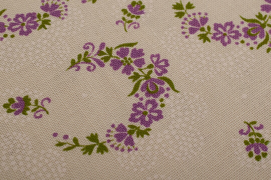 1950s Vintage Cotton Fabric, Lilac Flowers on a Beige Background, Home ...