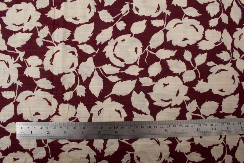 Elegant 1960s Vintage Textured Cotton Fabric, Dressmaking, Dark Pink ...