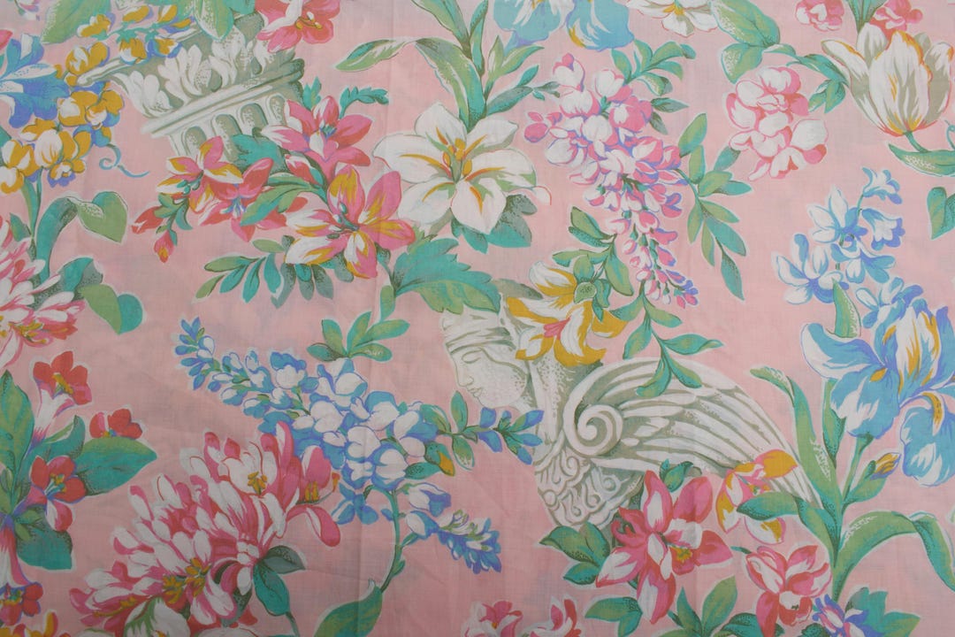 2000s Vintage Cotton Fabric, Large Sculpture Floral Print, for Bedding ...