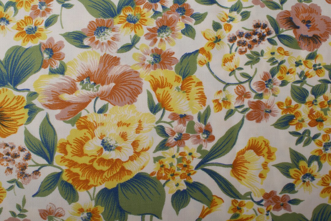 1970s Gorgeous Vintage Flower Fabric Sateen Cotton White - Etsy