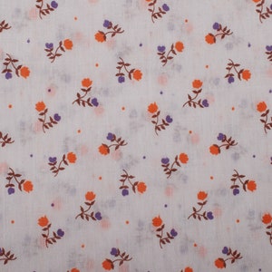 1950s Vintage Cotton Batiste Fabric, Orange Blue Flowers White ...