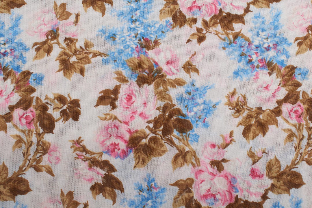 1990s Vintage Cotton Fabric, Pink Roses White Background, Home Decor - Etsy
