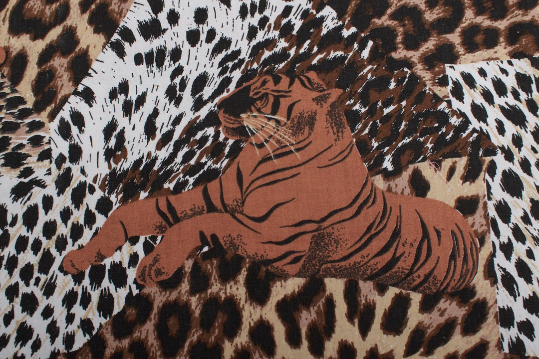 1990s Vintage Tiger Leopard Print Cotton Fabric | Exotic Safari ...