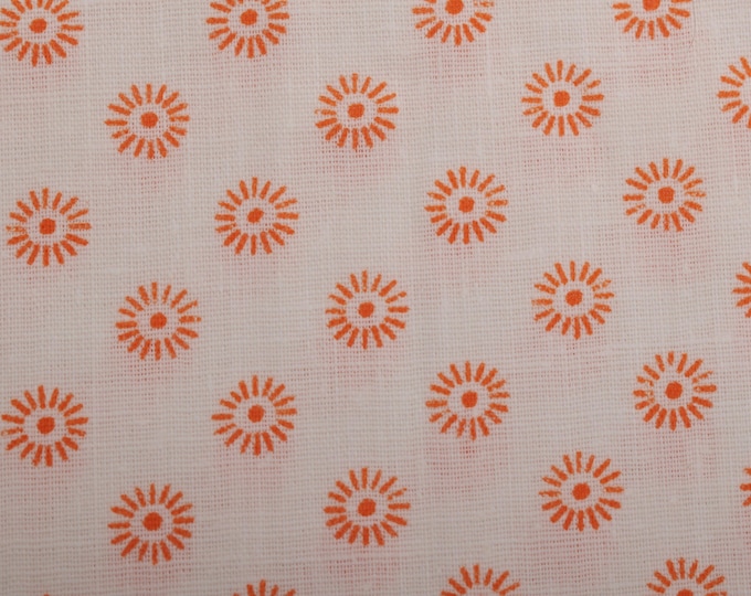1960s Vintage Cotton Fabric, Ditsy Orange Flowers White Background, BTY ...