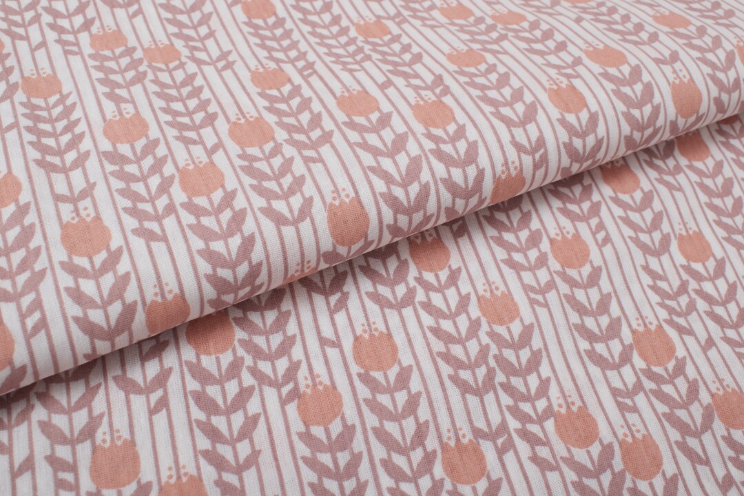 1980s Vintage Cotton Fabric, Floral Stripes White Brown - Etsy