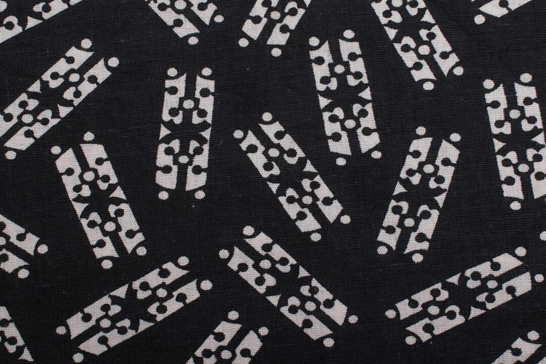 1950s Vintage Cotton Fabric, Small Print Geometric Ornament Black White ...