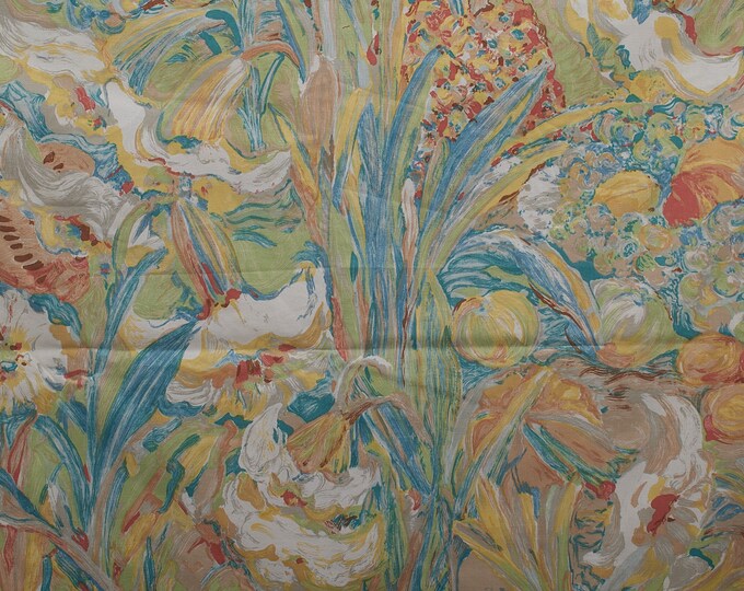1980s Vintage Designer Fabric, Watercolor Flowers Fruits, Home Decor ...