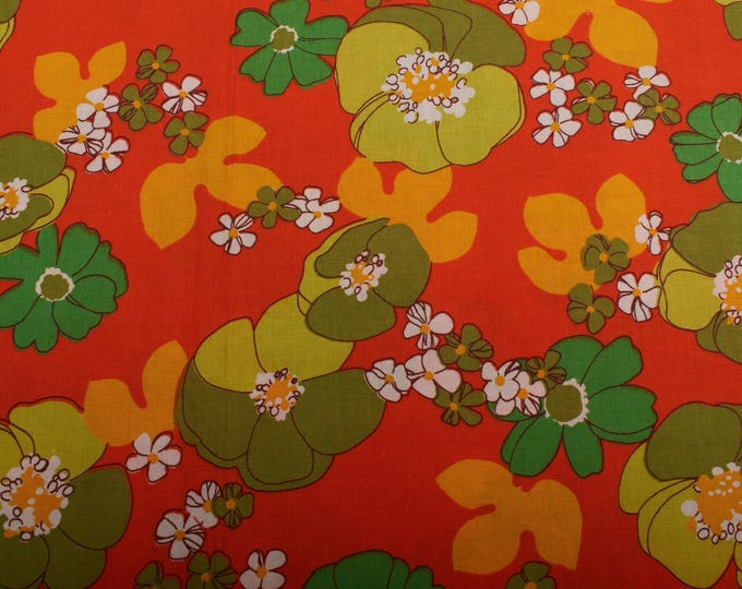 1970s Bold Floral Cotton Fabric: Orange & Green Home Decor - Etsy