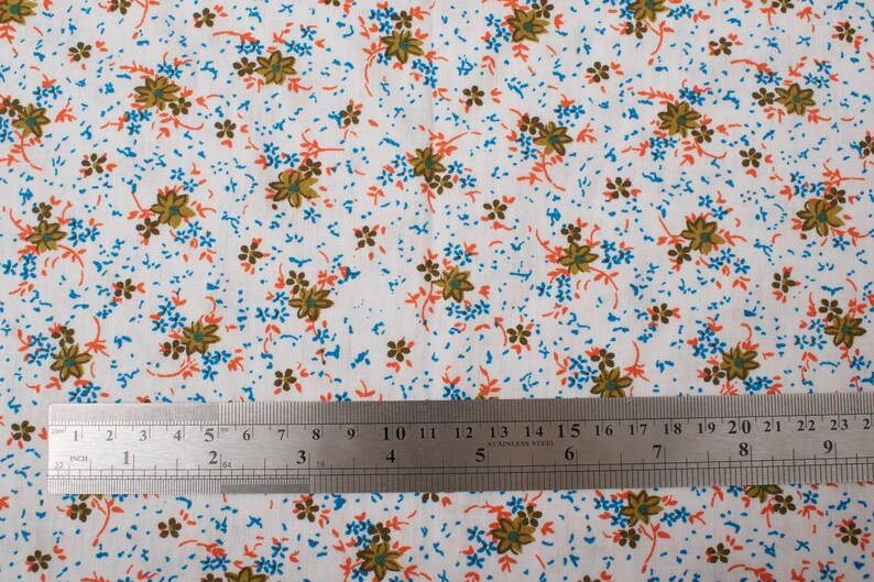 1990s Vintage Ditsy Floral Cotton Fabric: Blue Brown Flowers, 37" Wide ...