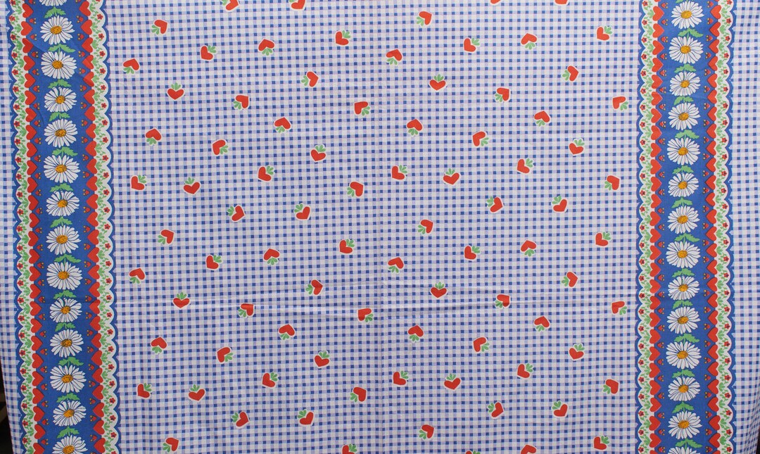 1960s Vintage Cotton Border Fabric, Plaid Fabric Flower Stripe Border ...