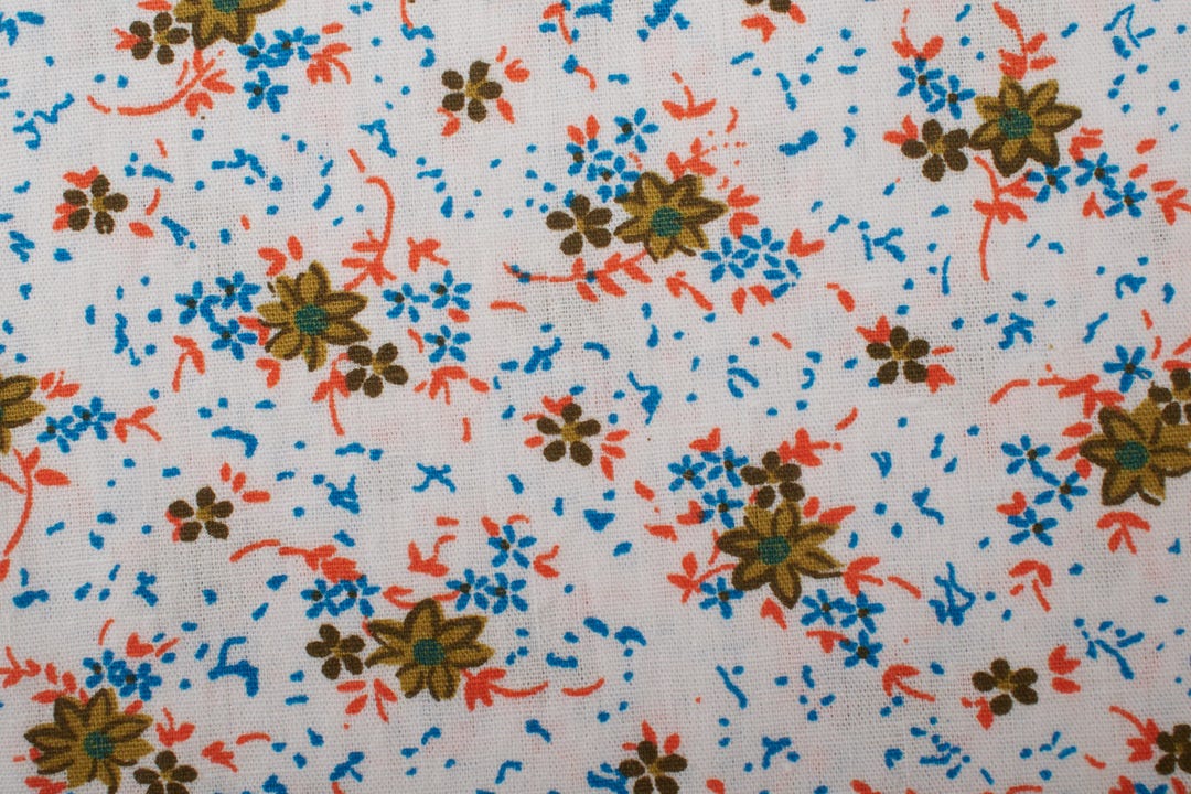 1990s Vintage Ditsy Floral Cotton Fabric: Blue Brown Flowers, 37" Wide ...