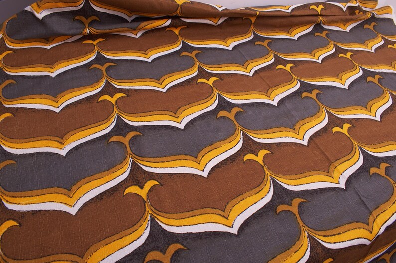 1960s Vintage Barkcloth Fabric Op Art: Geometric Abstraction, Brown ...