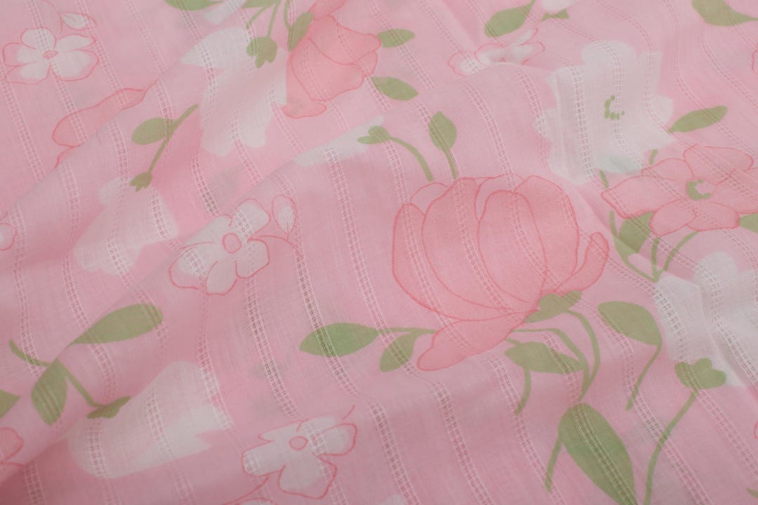 Cute 1970s Vintage Dimity Cotton Fabric, Sheer, Dressmaking, Pink White ...