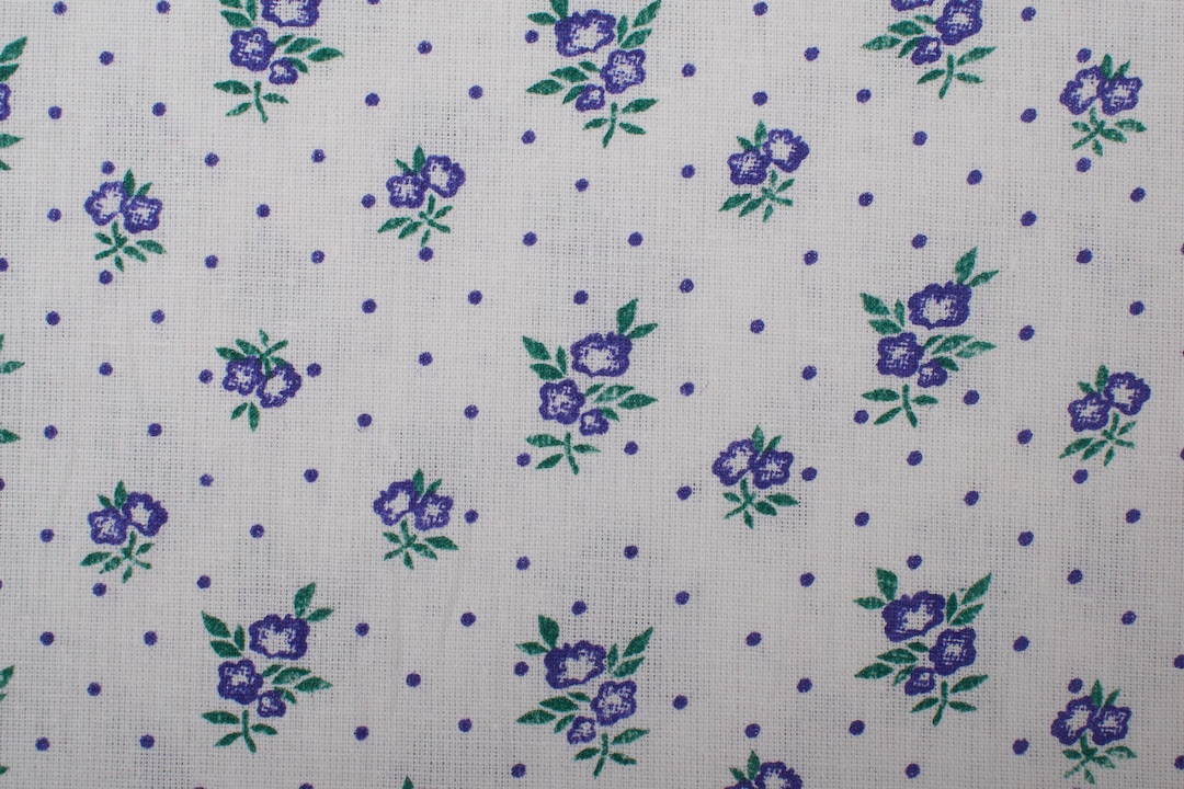 1990s Vintage Ditsy Floral Cotton Fabric: Blue Flowers, Polka Dot - Etsy