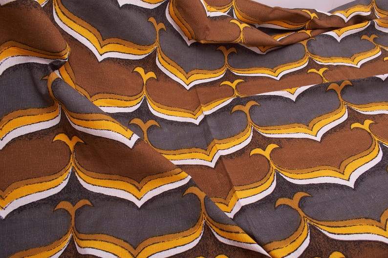1960s Vintage Barkcloth Fabric Op Art: Geometric Abstraction, Brown ...