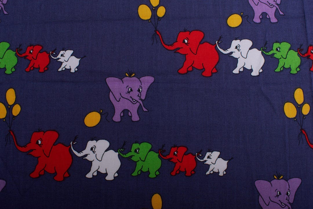 Vintage 1990s Purple Elephant Print 100% Cotton Fabric, 1.3 Yds by 53 ...