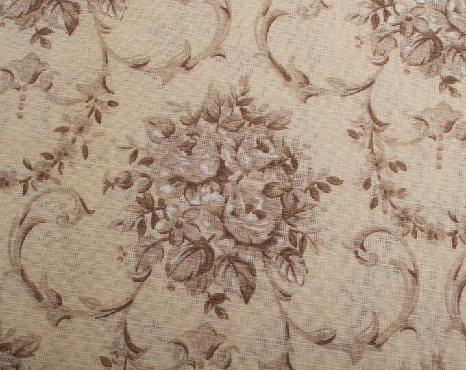 1980s Vintage Cotton Fabric for Home Decor With Brown and Beige Roses ...