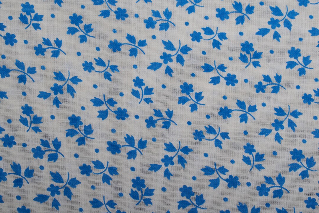 Vintage blue calico – 1960s Tiny Floral Dot Cotton, Lightweight ...